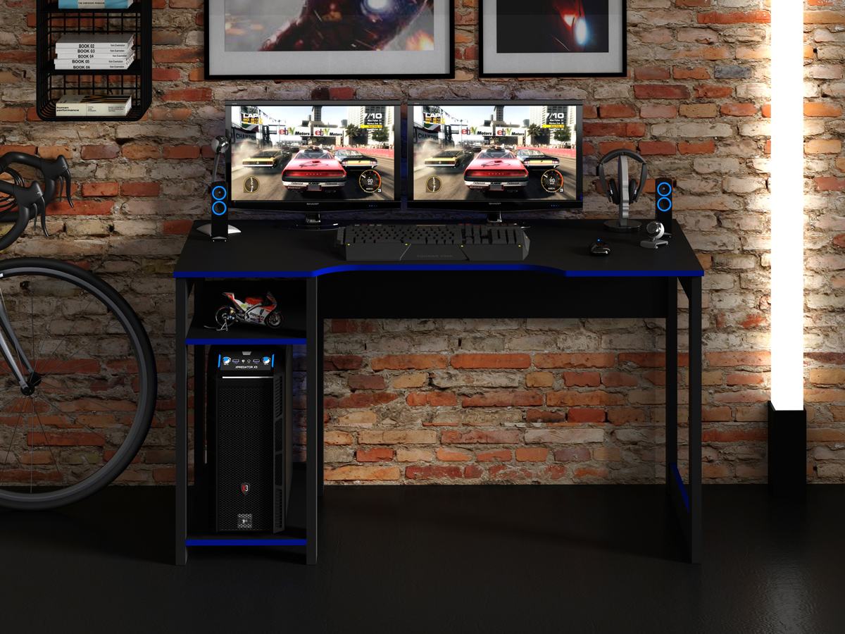 Mesa Para Computador Gamer ME4152 Preto Azul Tecno Mobili | Milani Store